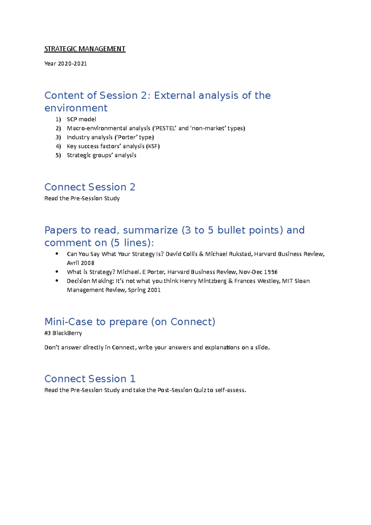 Strat PGE Session 2 Prerequisite - STRATEGIC MANAGEMENT Year 2020 ...