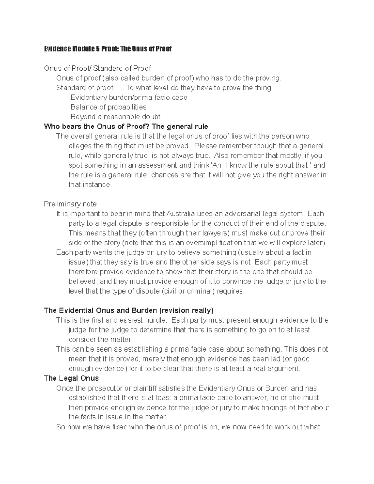 Evidence Module 5 Proof - Evidence Module 5 Proof: The Onus of Proof ...