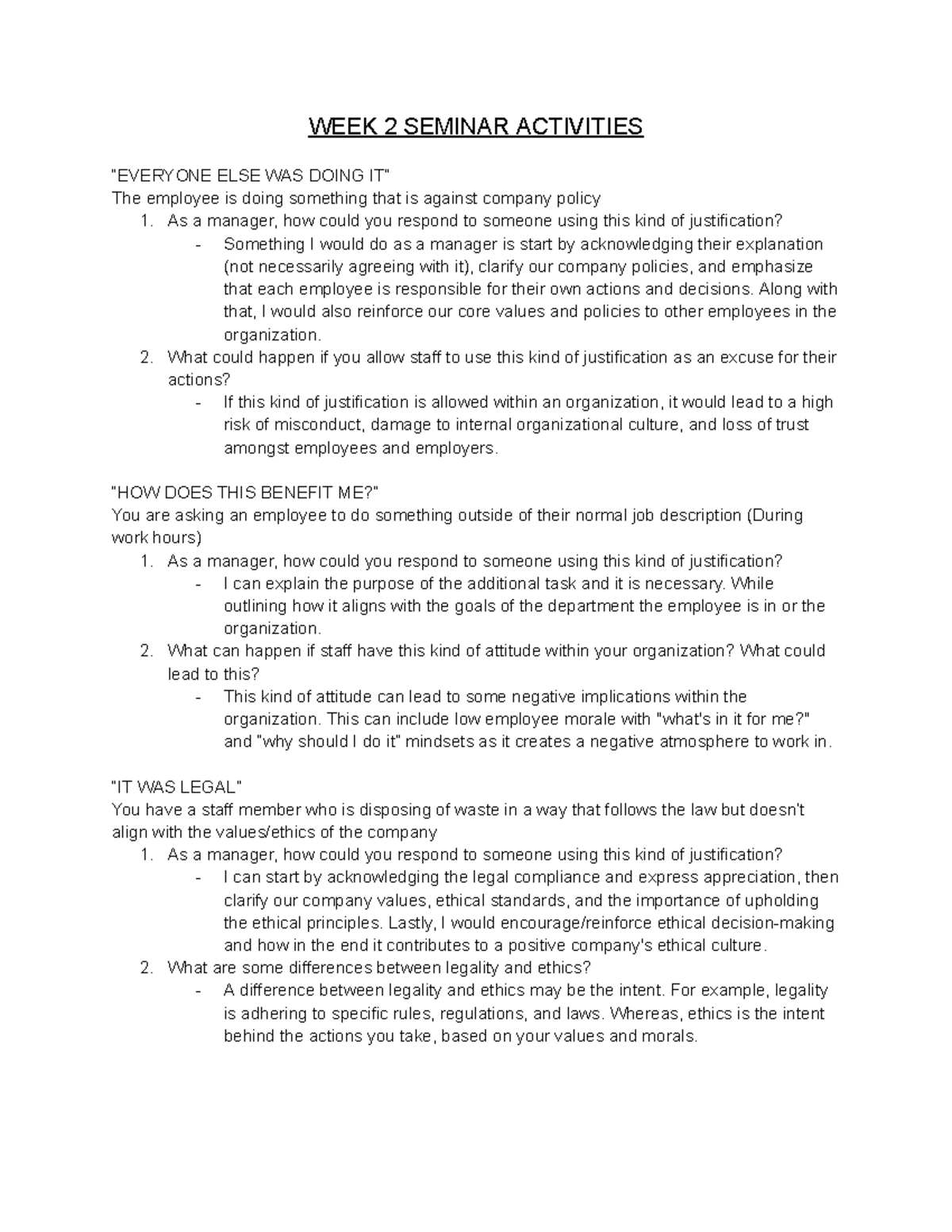 ADMN-2010 H SEM - WEEK 2 SEMINAR ACTIVITIES “EVERYONE ELSE WAS DOING IT ...