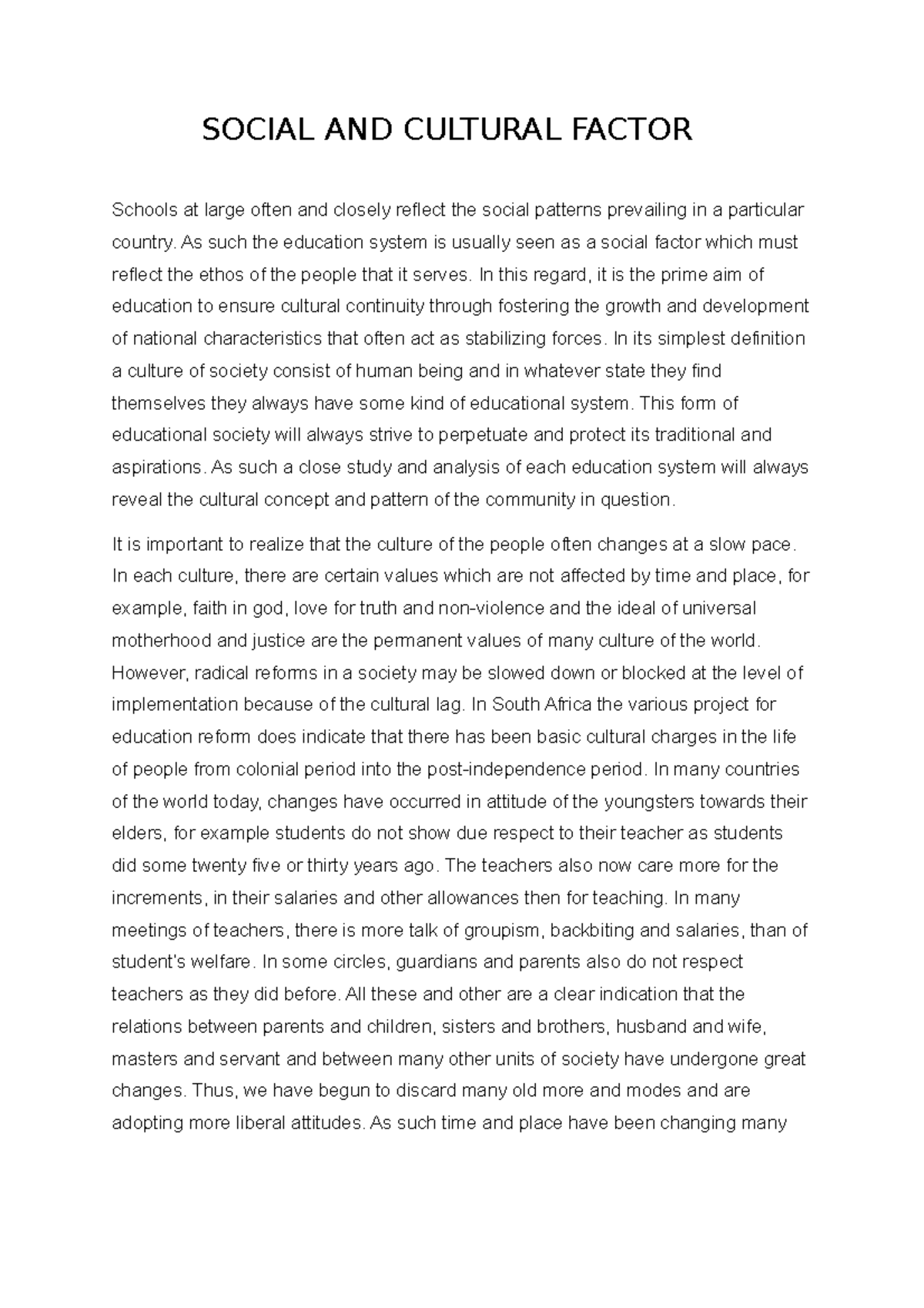 Social AND Cultural Factor - SOCIAL AND CULTURAL FACTOR Schools at ...