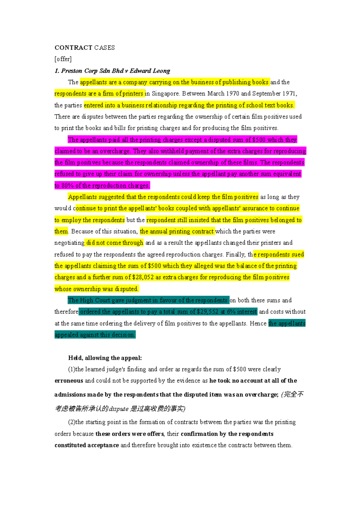 cases of Contract law chapter 1: offer (2) - CONTRACT CASES [offer ...