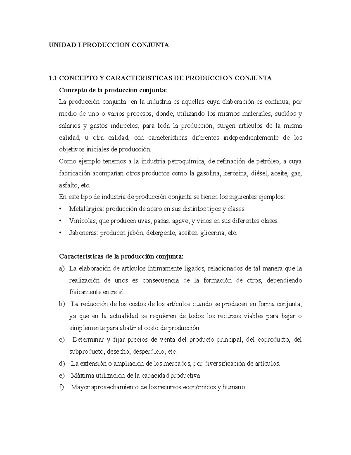 Unidad I Produccion Conjunta - UNIDAD I PRODUCCION CONJUNTA 1 CONCEPTO ...