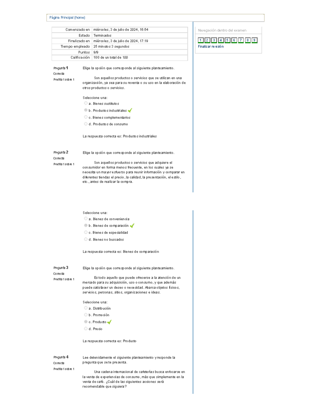 EA1. Tipos y niveles de producto - Página Principal (home) Pregunta 1 Correcta Puntúa 1 sobre 1 ...