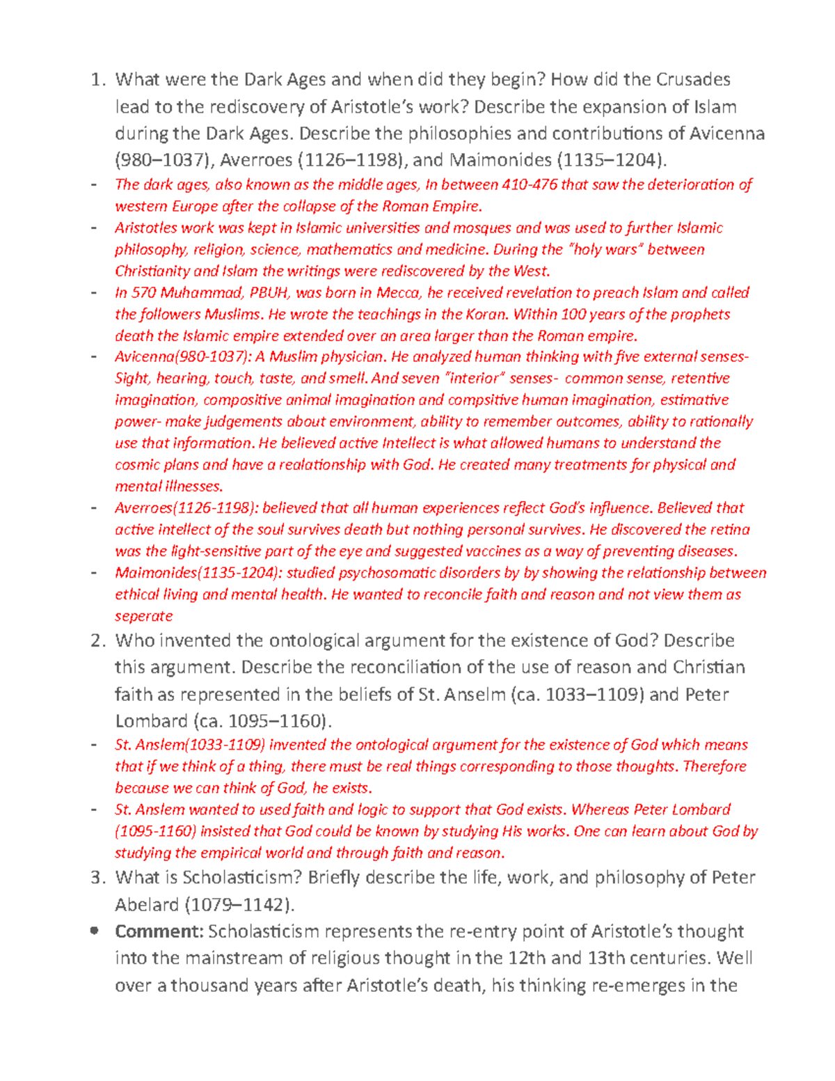 Final Study Questions - course work - 1. What were the Dark Ages and ...