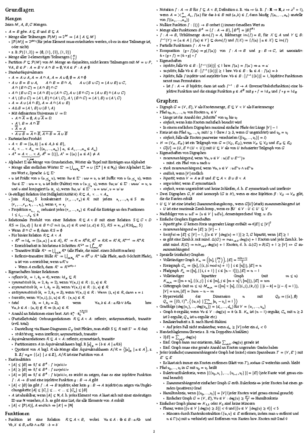 Diskrete Strukturen Cheat Sheet (Not 100% Correct :)) - Grundlagen ...