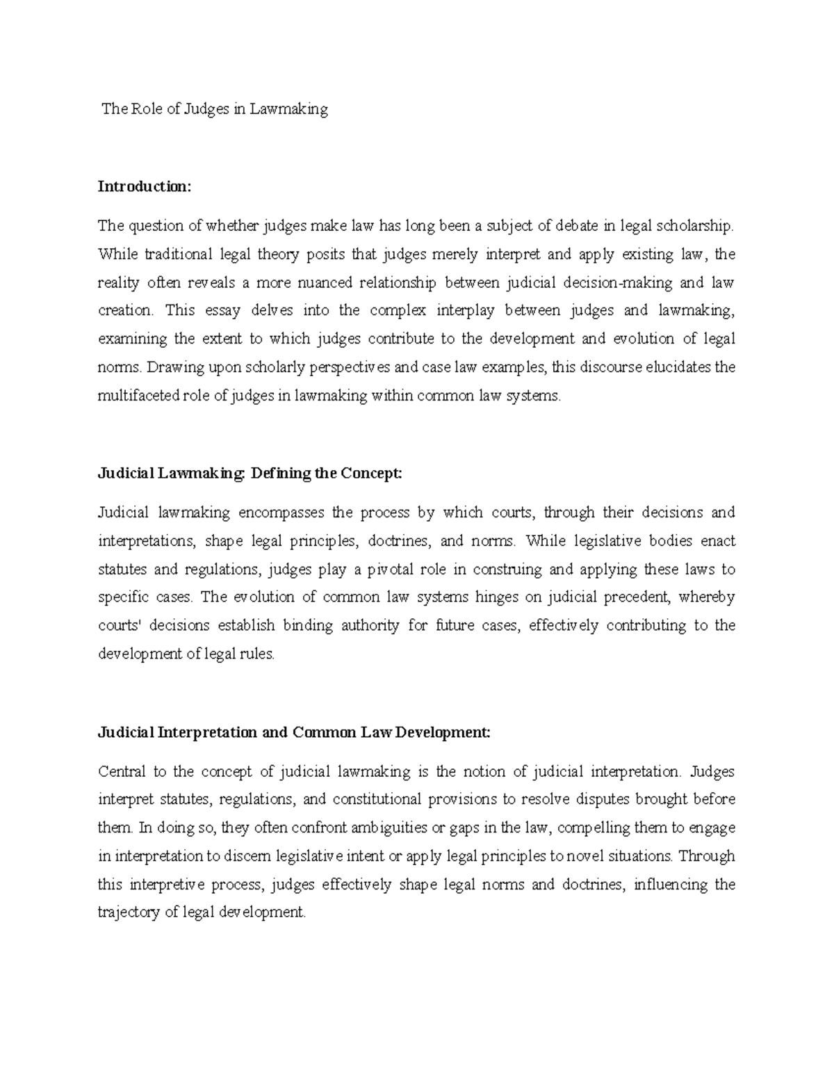 Do Judges Make Law 1 - The Role of Judges in Lawmaking Introduction ...