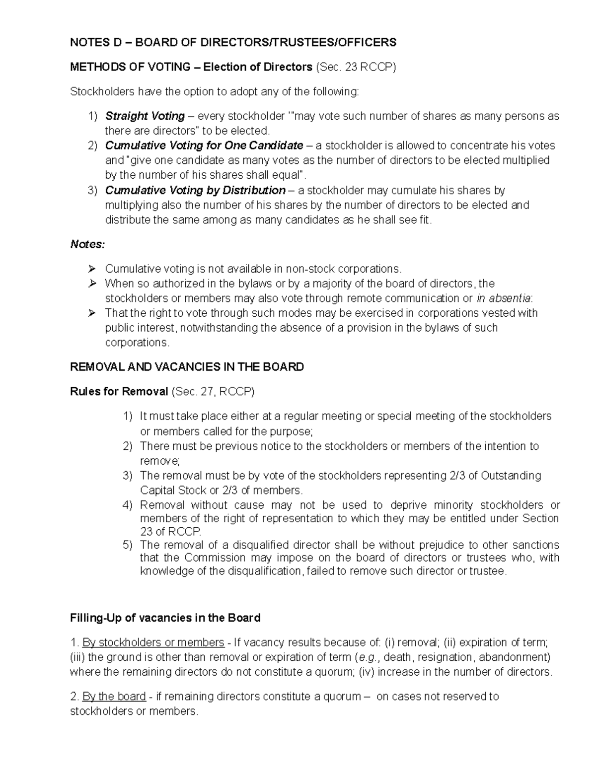 Notes RCCP Board Officers - NOTES D – BOARD OF DIRECTORS/TRUSTEES ...