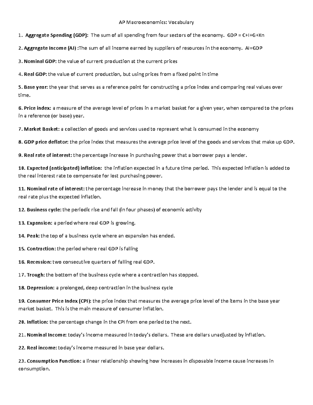 AP Macro Vocabulary - This is the vocab for the course - AP ...