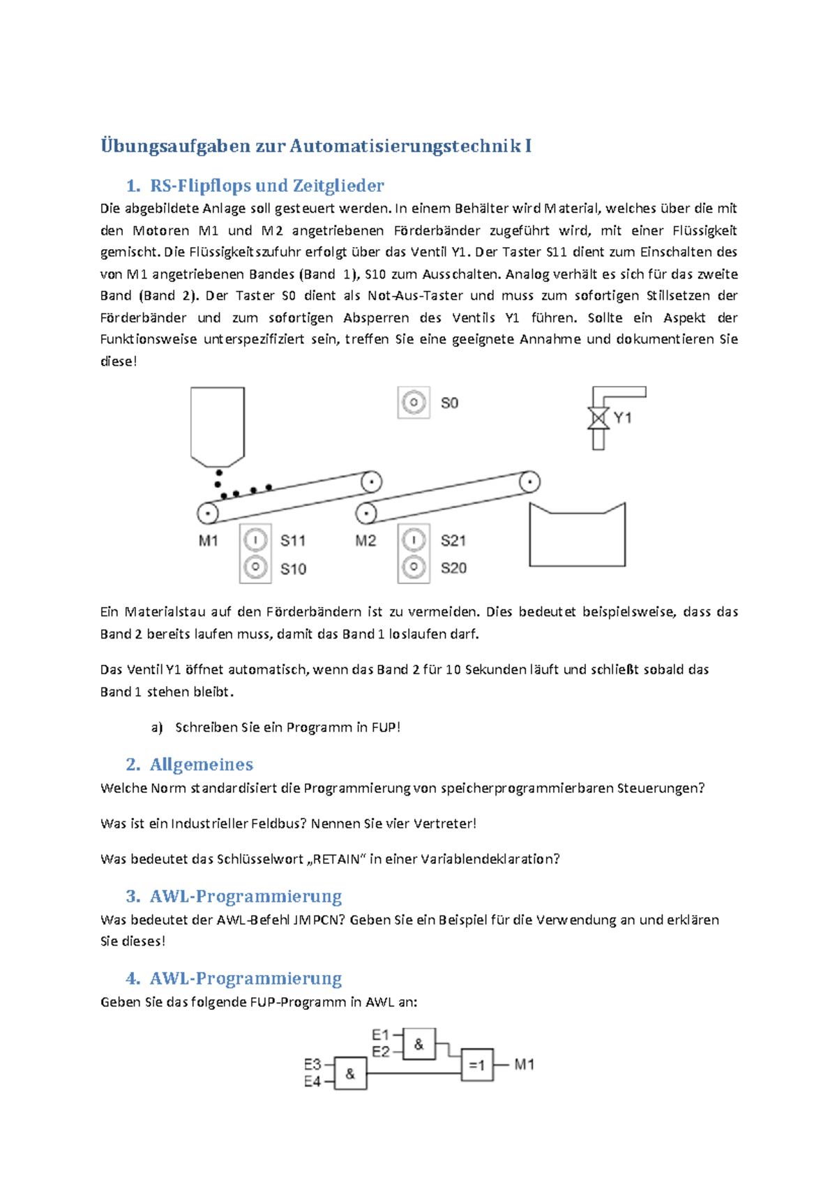 Übungsaufgaben 1 - Übungen - Übungsaufgaben zur Automatisierungstechnik ...