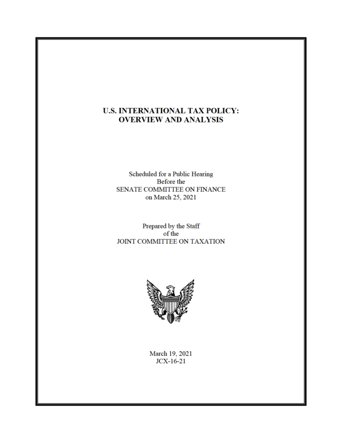 US international tax policy: overview and analysis - i ####### CONTENTS ...