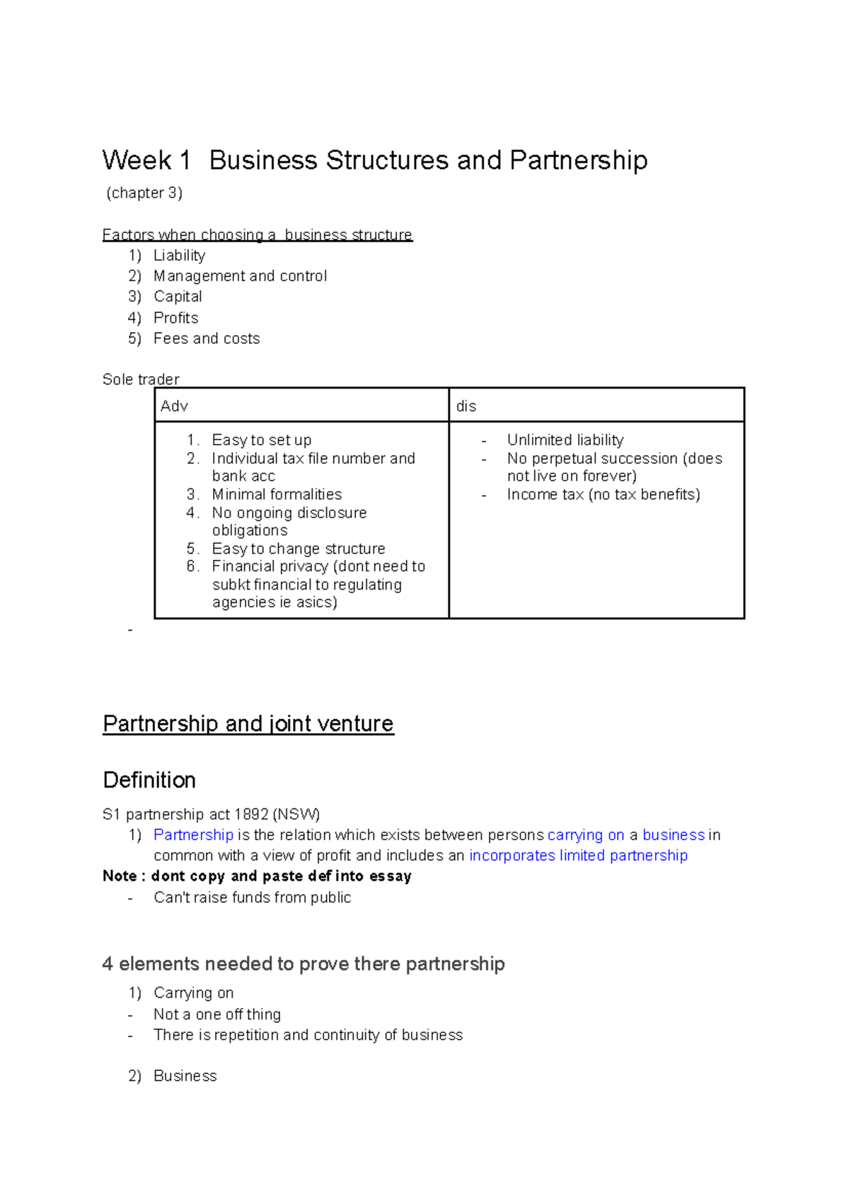 1 . partnerships and business structures - Week 1 Business Structures ...