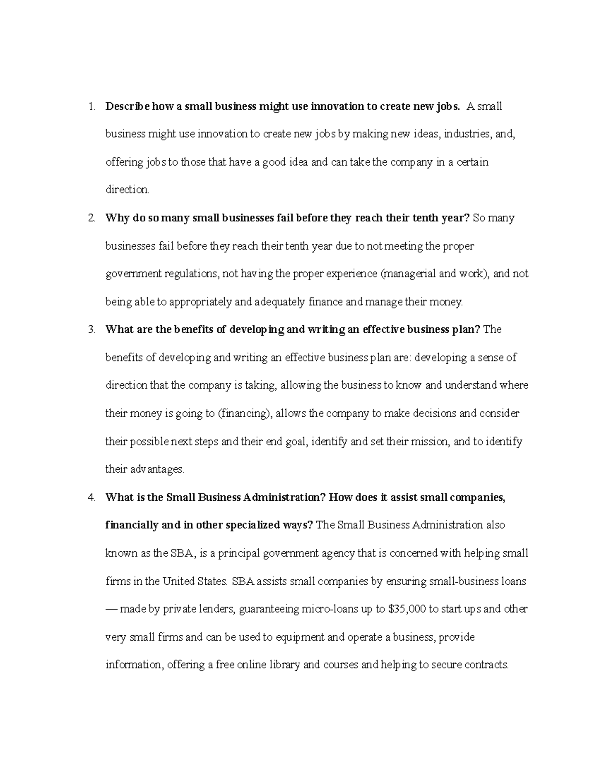 Business Lecture Notes Describe How A Small Business Might Use Innovation To Create New Jobs