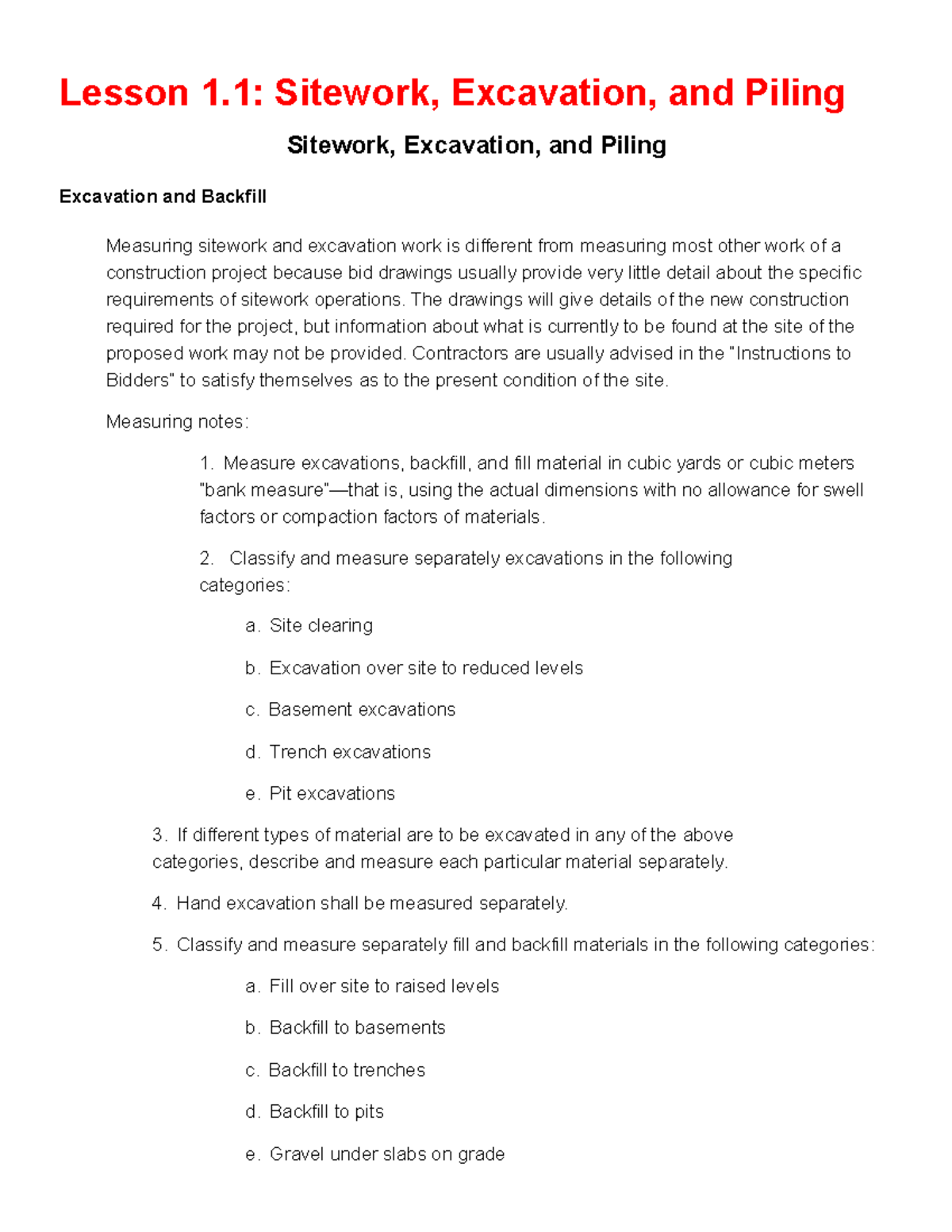 Sitework, Excavation, and Piling - Lesson 1: Sitework, Excavation, and ...