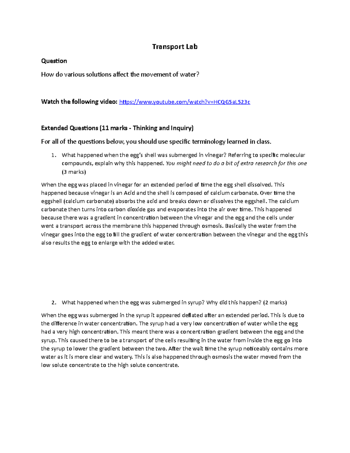 Transport Lab Remote - Transport Lab Question How do various solutions ...