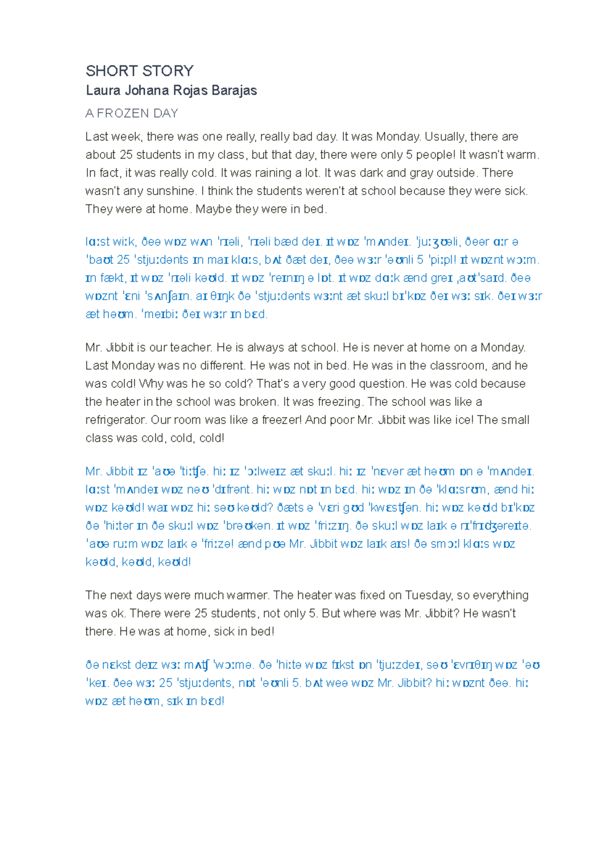Short stories in IPA - Pronunciation in use - SHORT STORY Laura Johana ...