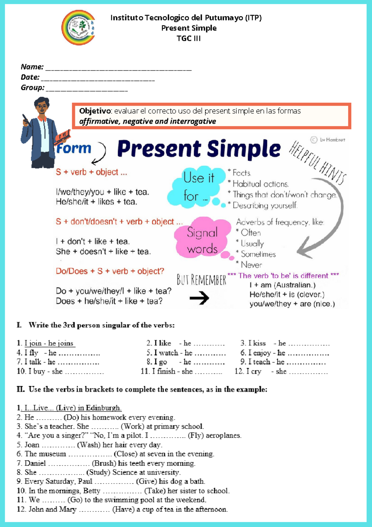 Taller de Repaso. Present Simple - Modelamiento Matematico - Name: - Studocu