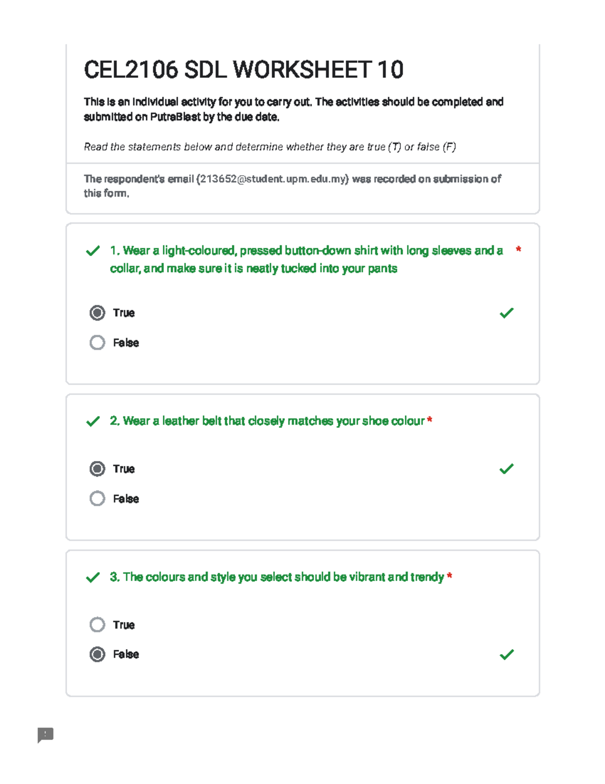 SDL 10 -213652 - Sdl assignments - True False True False True False CEL2106 SDL WORKSHEET 10 ...