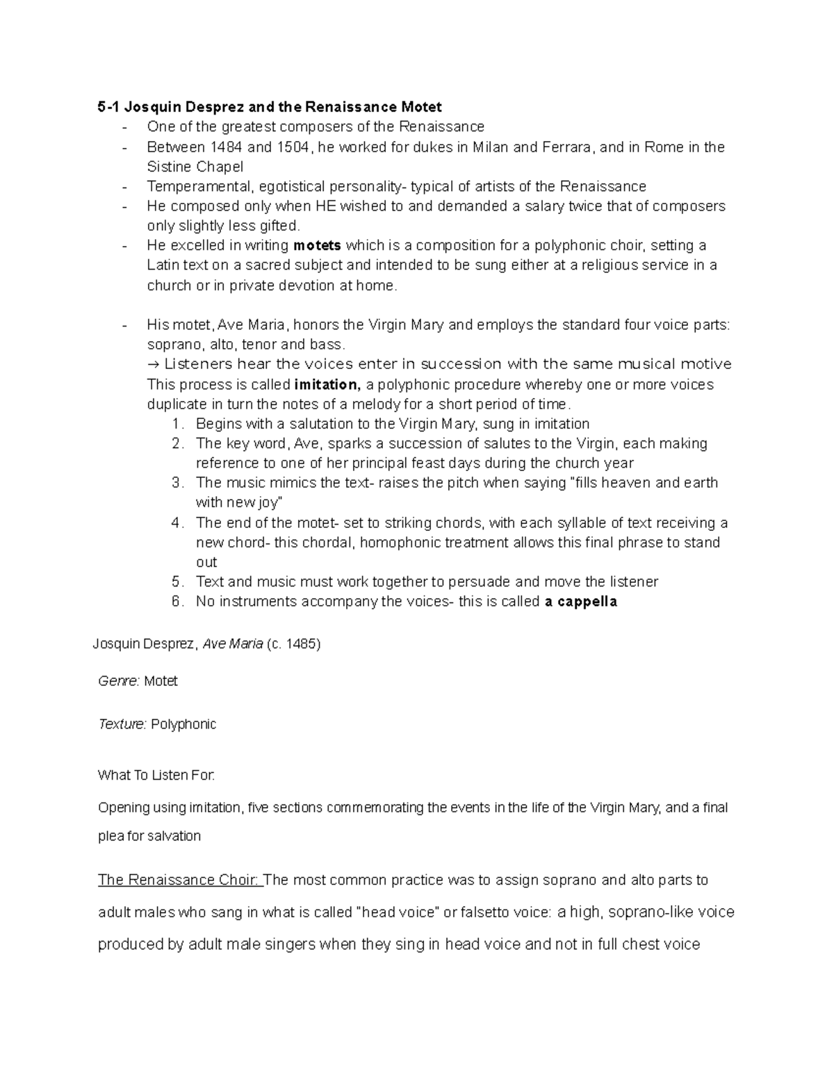 Ch 5 Music - 5-1 Josquin Desprez and the Renaissance Motet - One of the ...