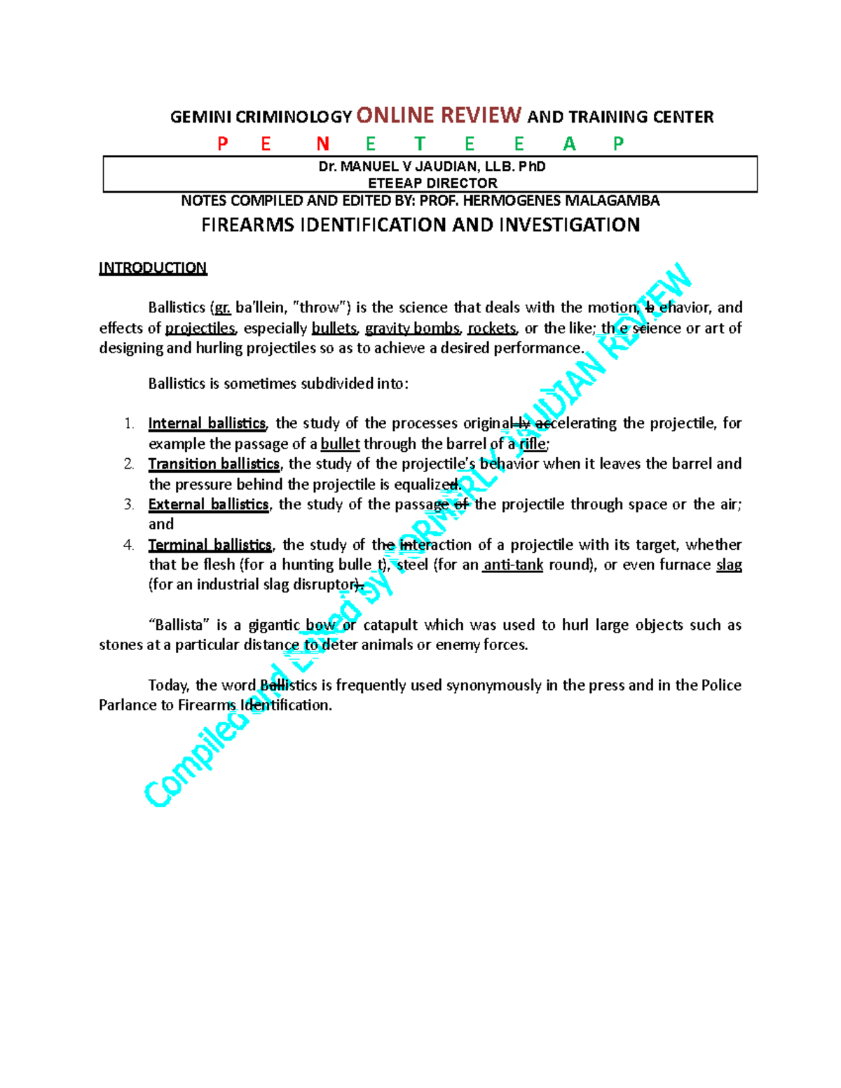 Firearms Identification AND Investigation Ballistics - corporate law ...