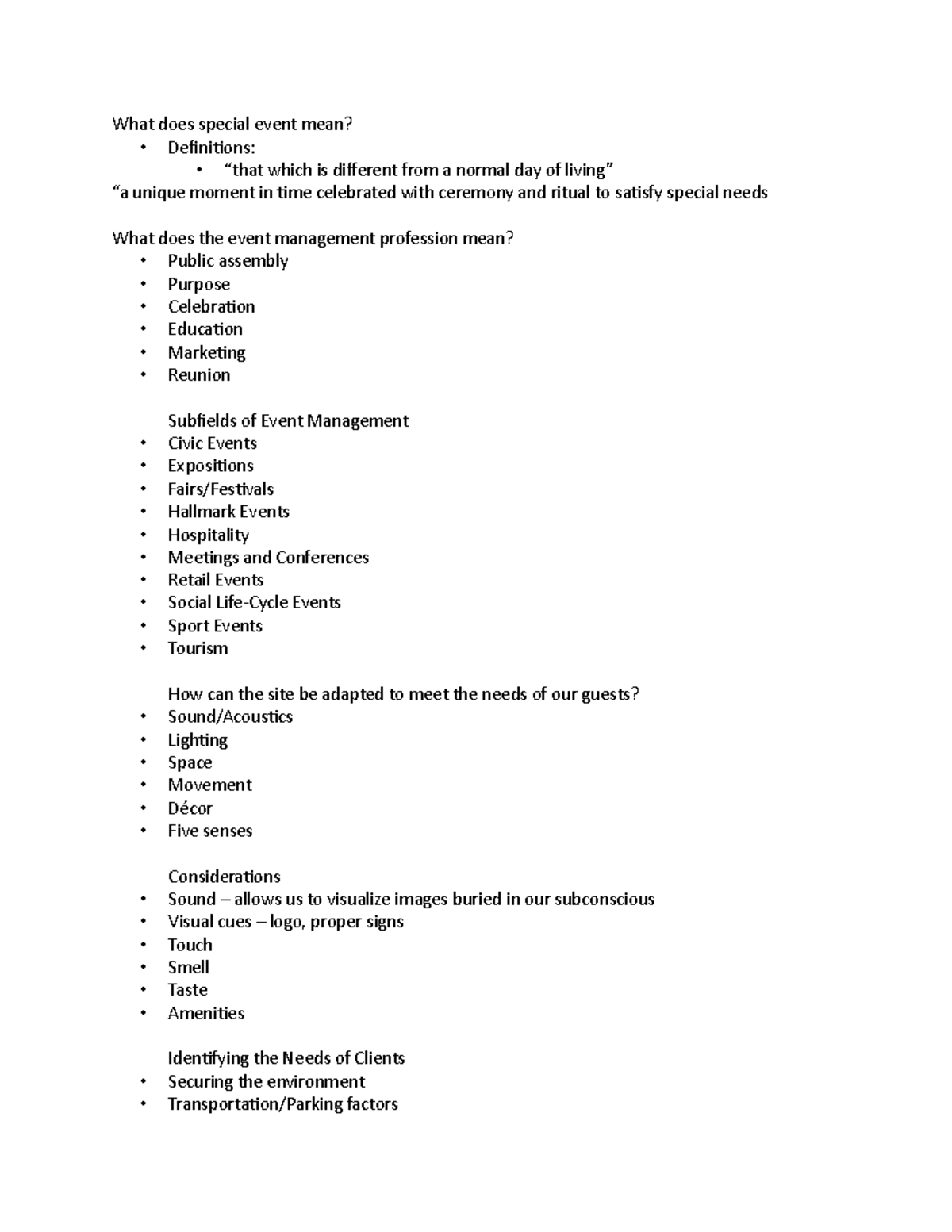 Event management - Lecture Notes, Dr. Strode - What does special event ...