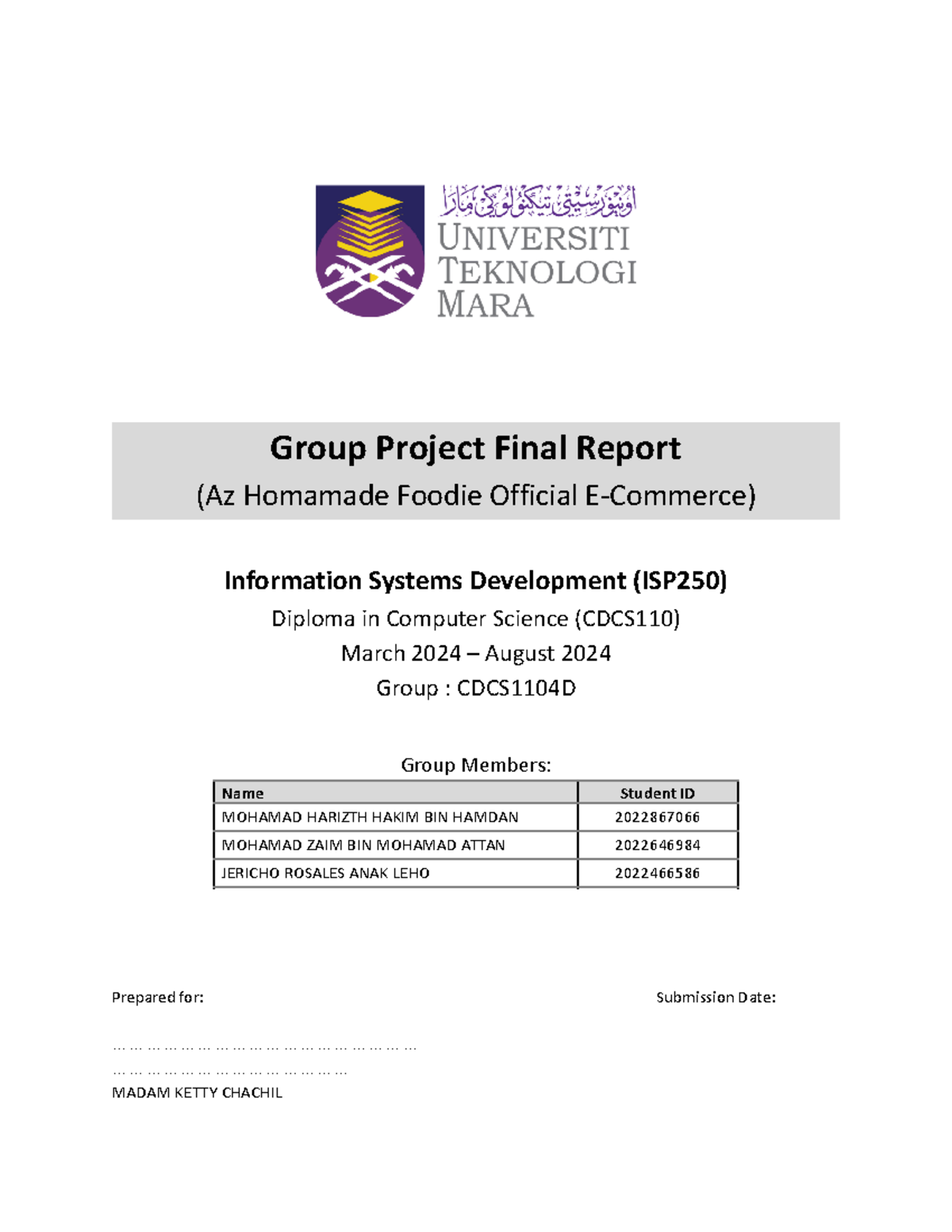 Final Report ISP250 - Group Project Final Report (Az Homamade Foodie Official E-Commerce) - Studocu