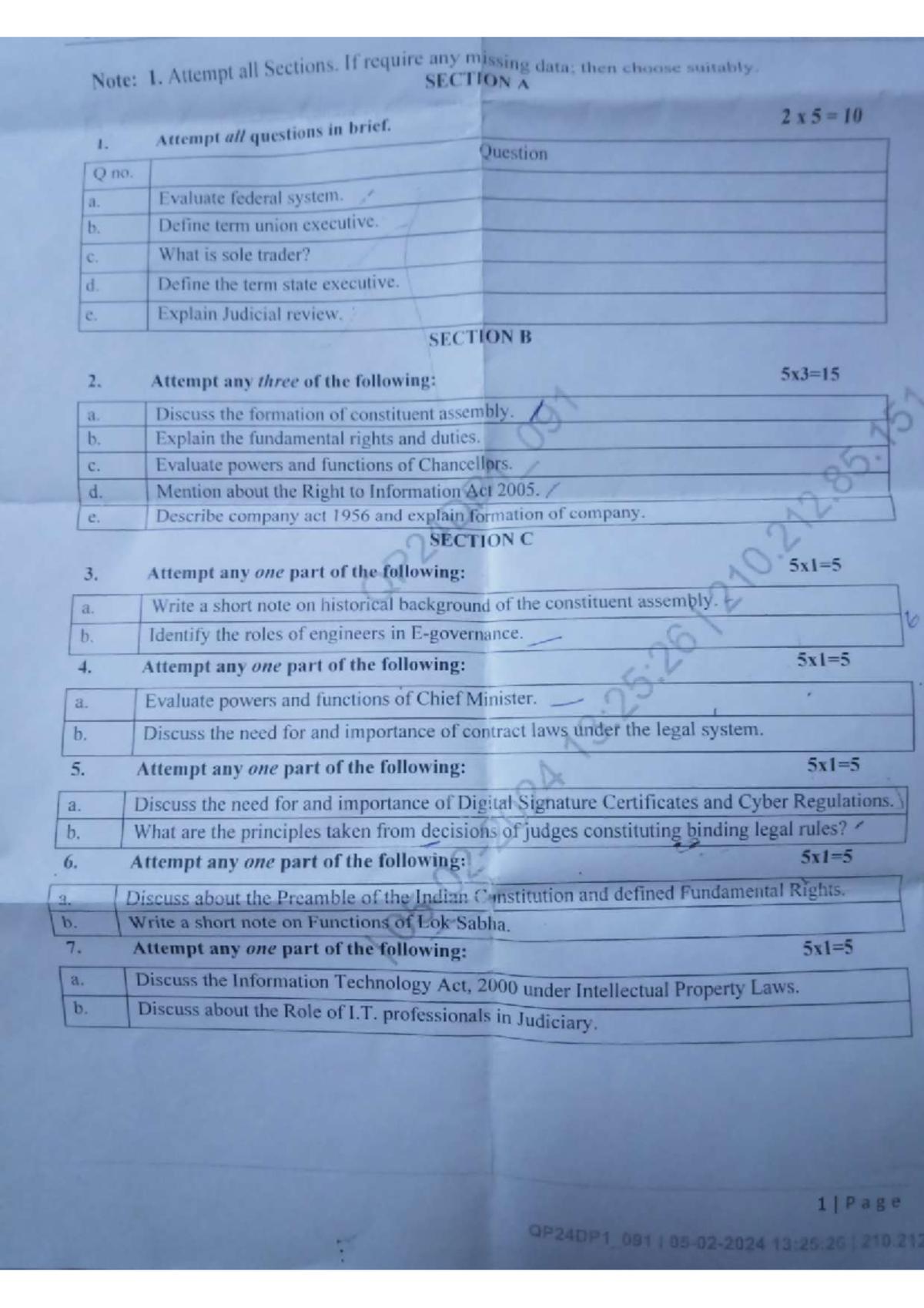 COI non credit question paper - Note: 1. Attempt all Sections. If require any missing then ...