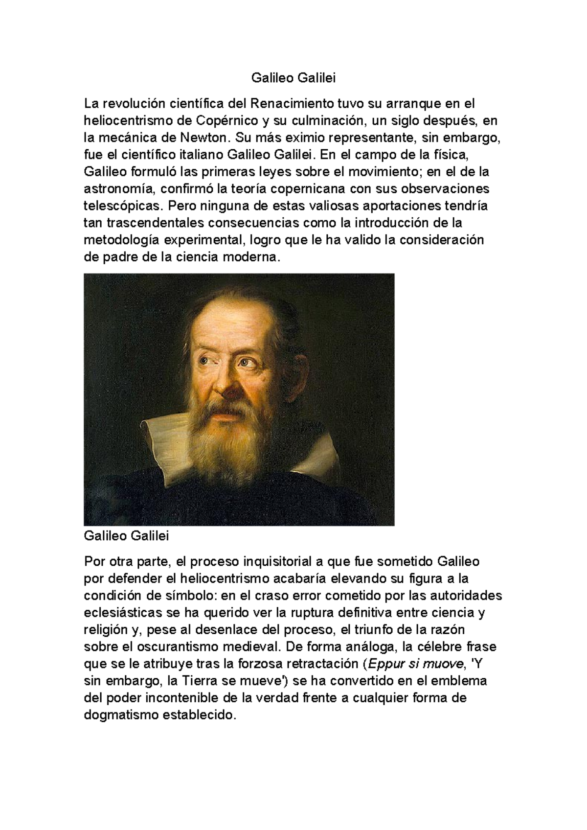 Galileo Galilei - Resumen de la vida - Galileo Galilei La revolución ...