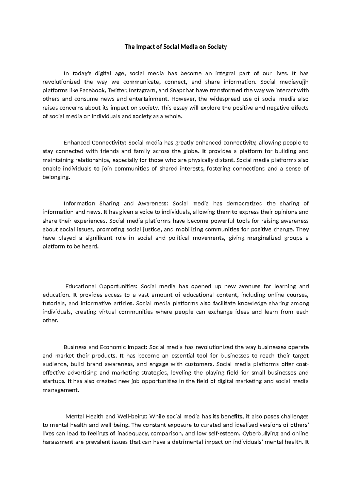 Social Media Essay jknv - The Impact of Social Media on Society In ...
