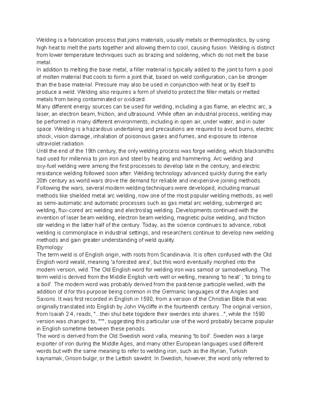 Weldin - essay - Welding is a fabrication process that joins materials ...