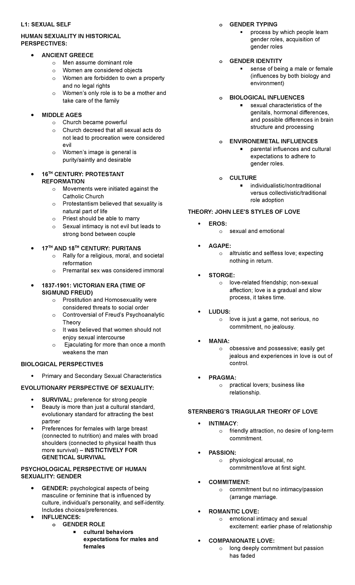 UTS Notes 2 - L1: SEXUAL SELF HUMAN SEXUALITY IN HISTORICAL ...