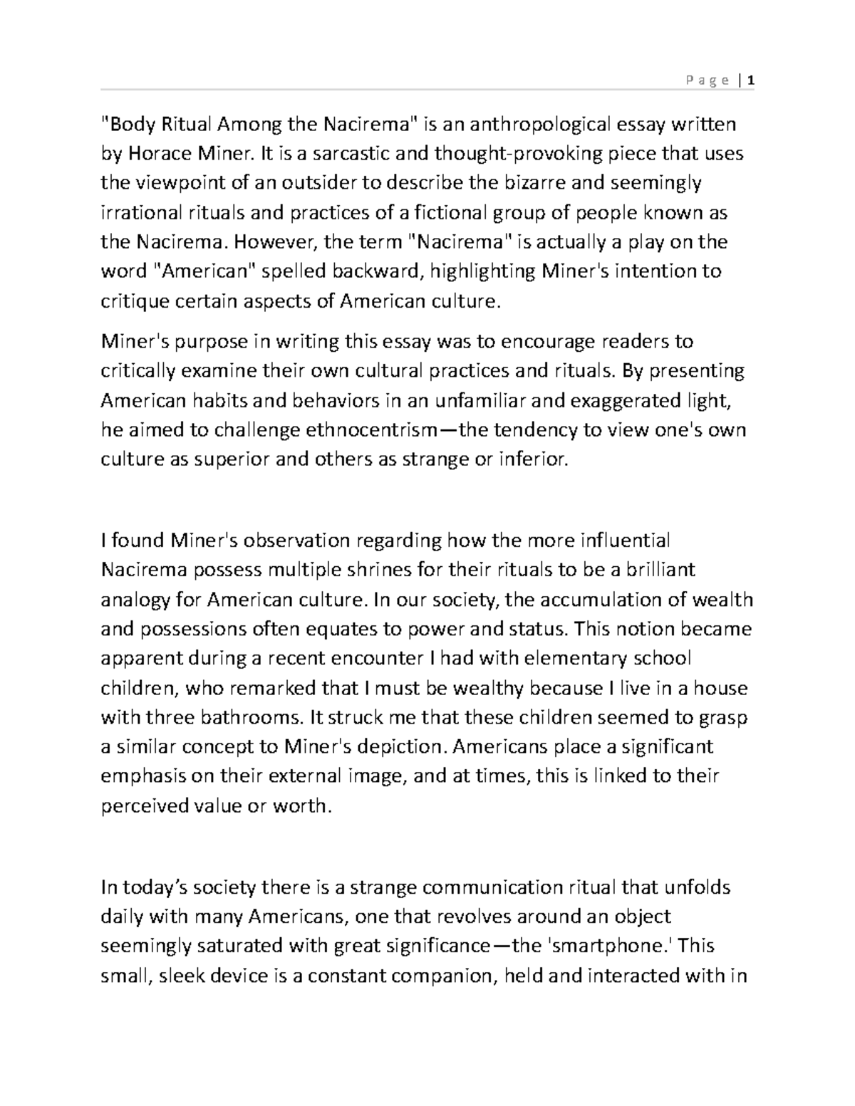 Body Ritual Among the Nacirema - "Body Ritual Among the Nacirema" is an ...