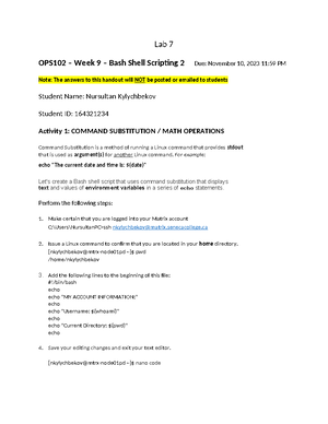 OPS assignment week 7 - OPS102 – Week 5 – Process Management - Sample Lab Student Name: - Studocu