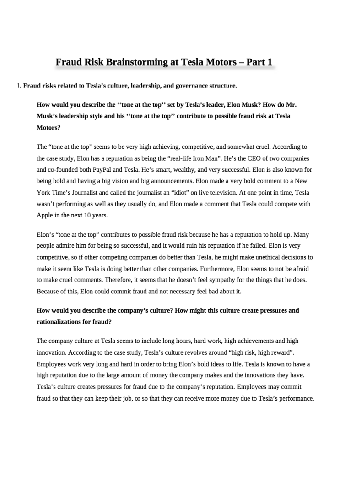 Tesla case - notities - Review Tesla’s Code of Business Conduct and ...