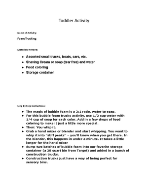 1103 Toddler activity sheet - Toddler Activity Name of Activity: Water ...