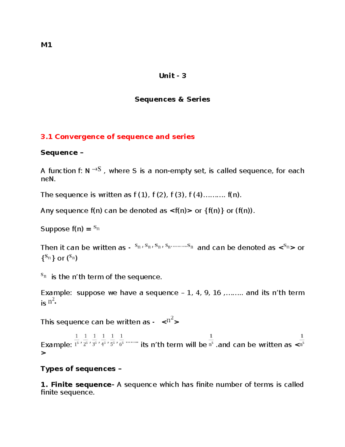Maths 3 Convergence Of Sequence And Series Sequence A Function F N