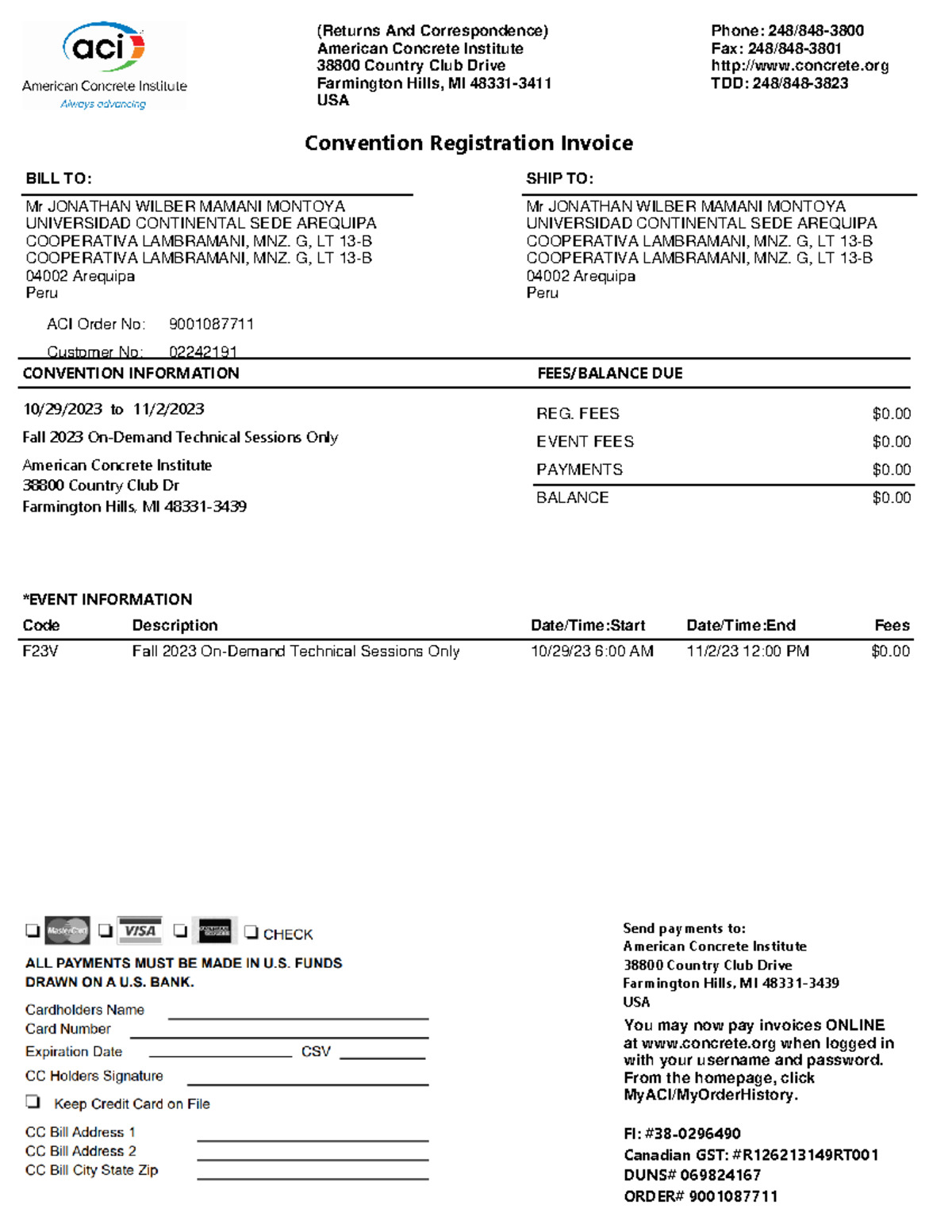 Registration Invoice 9001087711 - Code Description Date/Time:Start Date ...