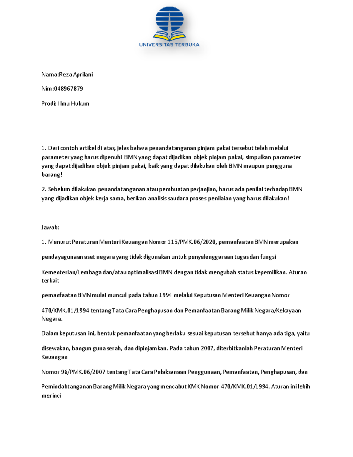 Tugas 2 Sesi 5 Administrasi Hukum - Nama:Reza Aprilani Nim: Prodi: Ilmu ...