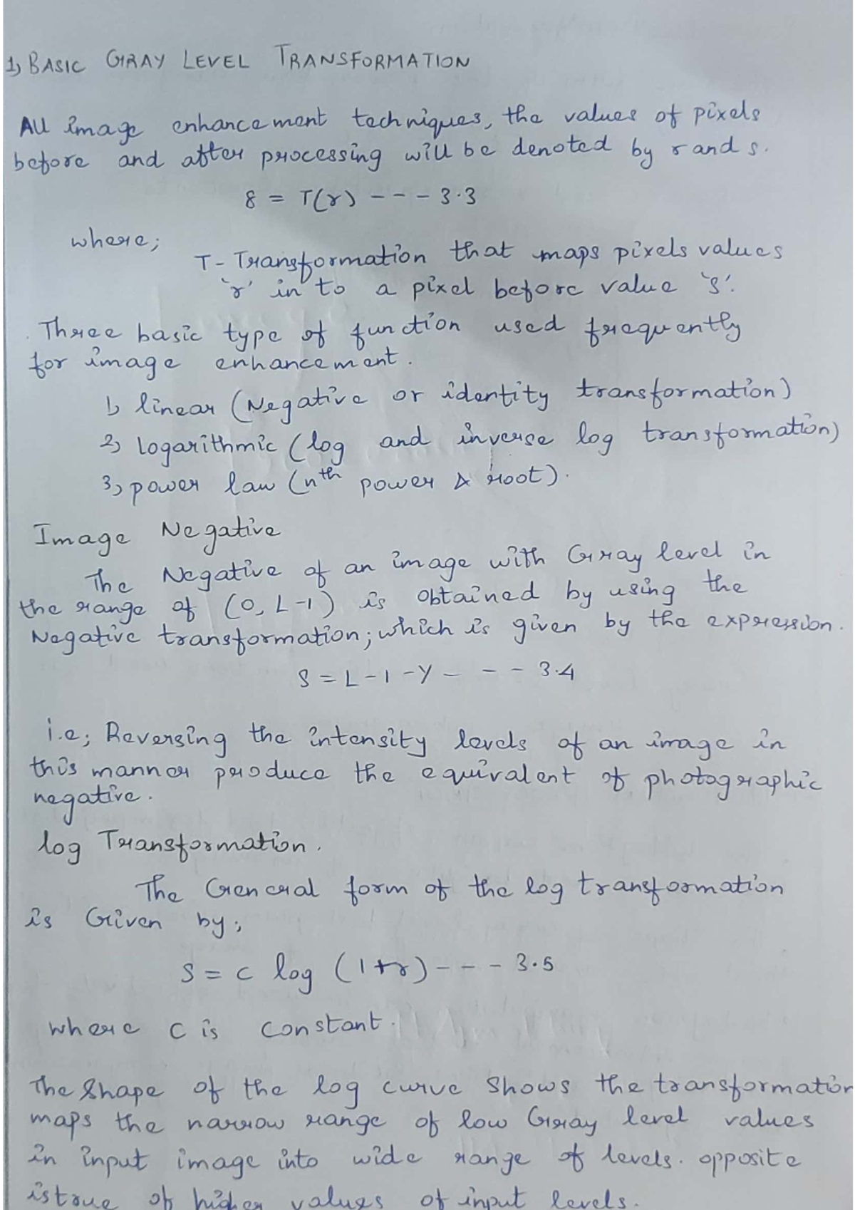 Image processing Assignment 2 - 1) BASIC GRAY LEVEL TRANSFORMATION All image enhancement ...