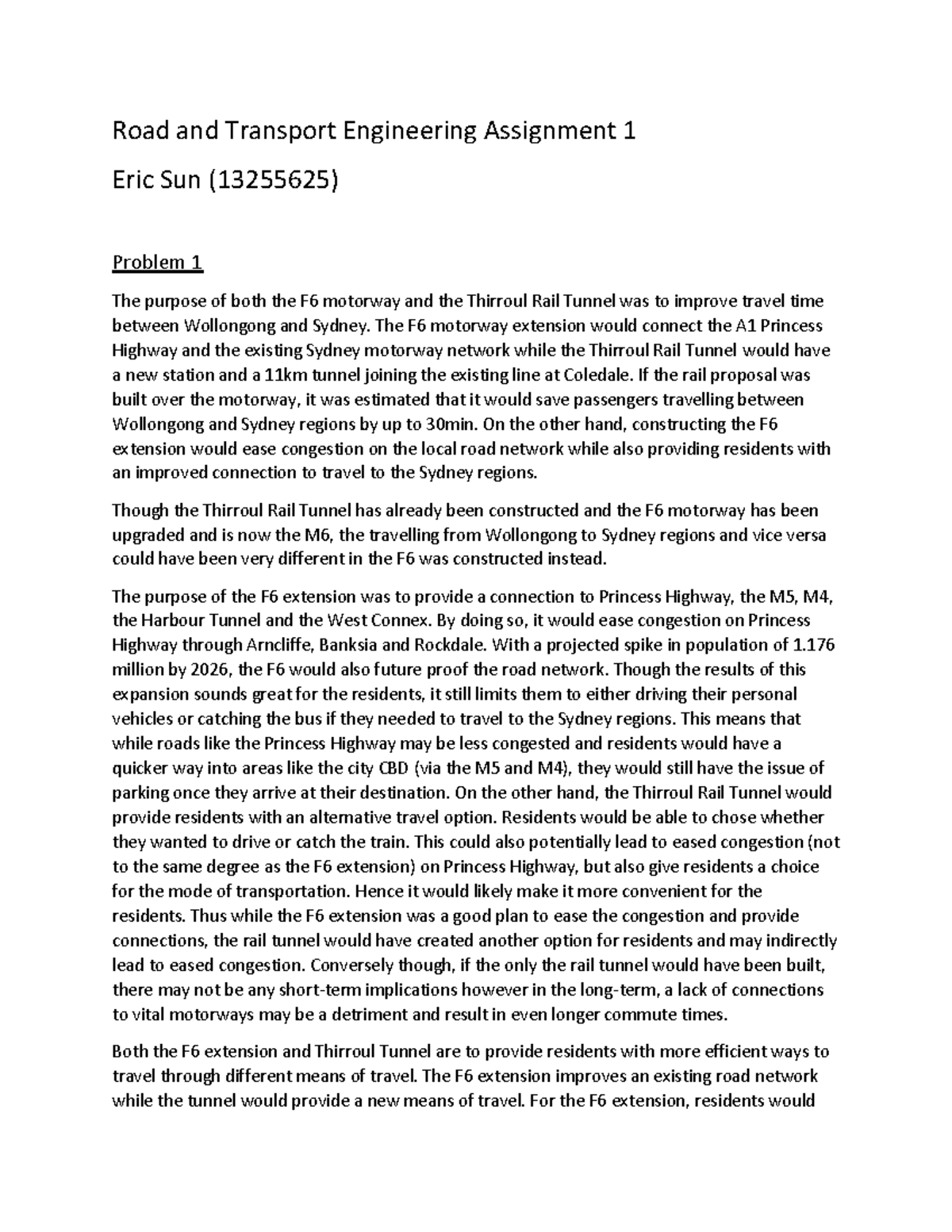 Road and Transport Engineering Assignment 1 - The F6 motorway extension ...