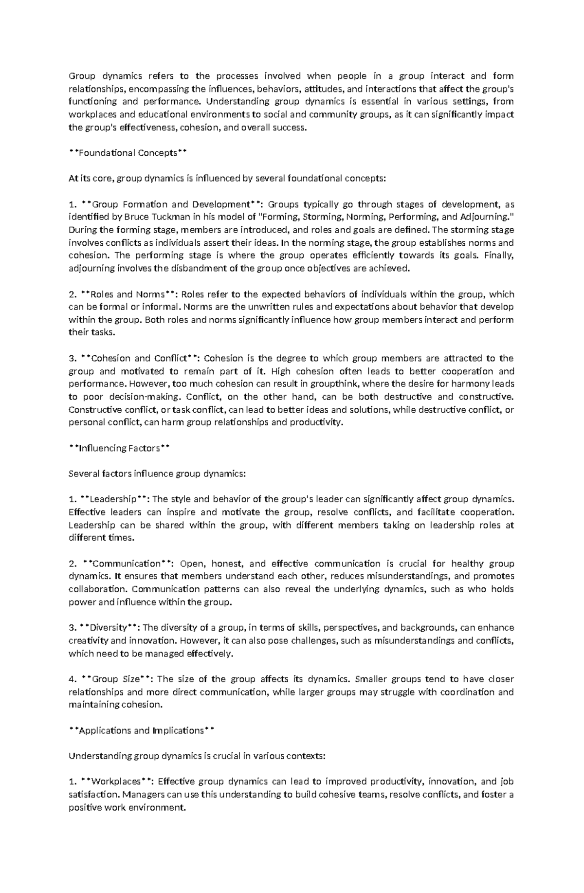 Group dynamics - Understanding group dynamics is essential in various ...