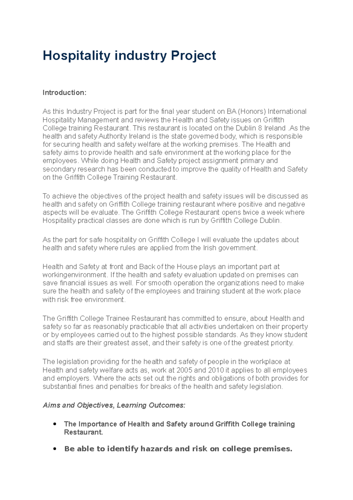 Hospitality industry Project - Hospitality industry Project ...