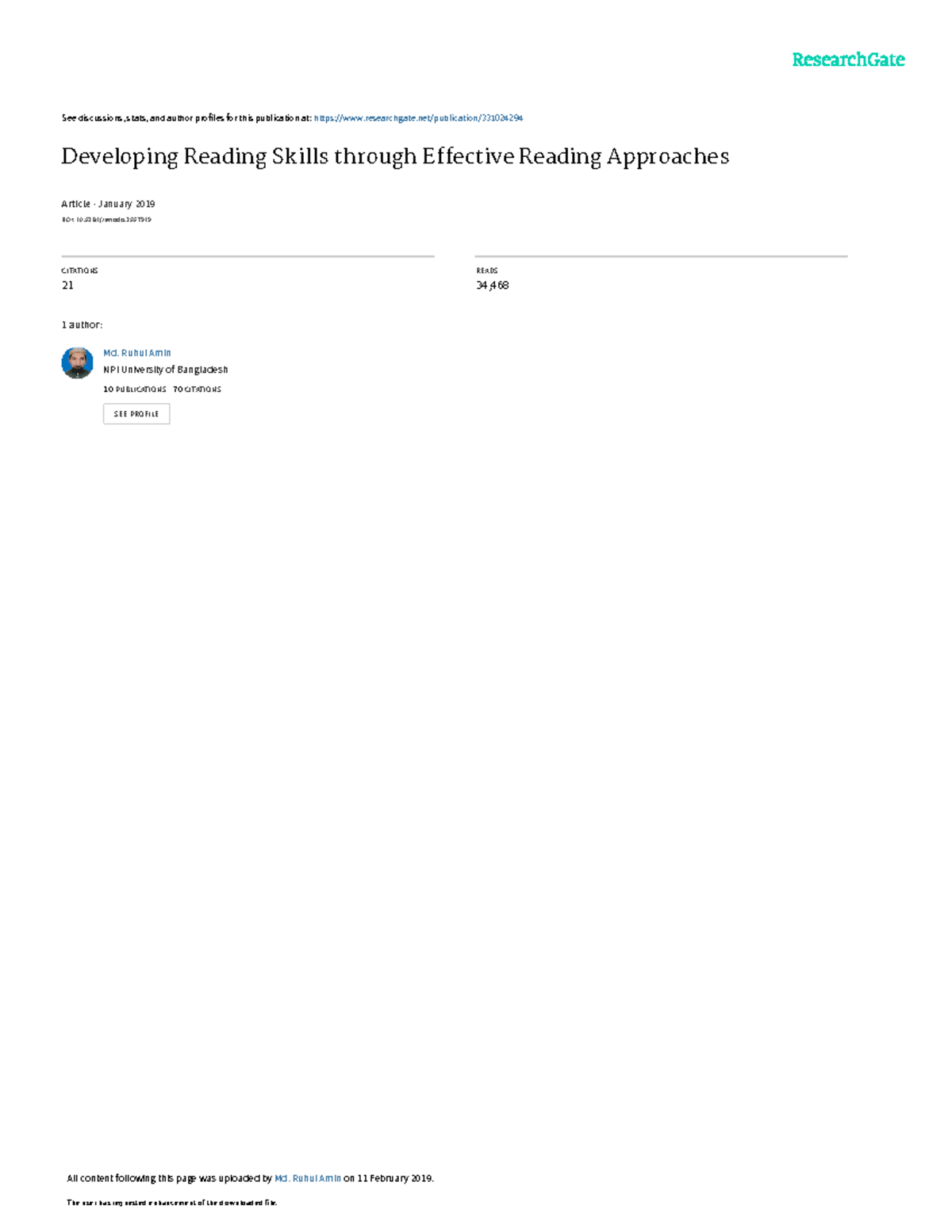 Developing Reading Skills Through Effective Reading Approaches - See discussions, stats, and ...