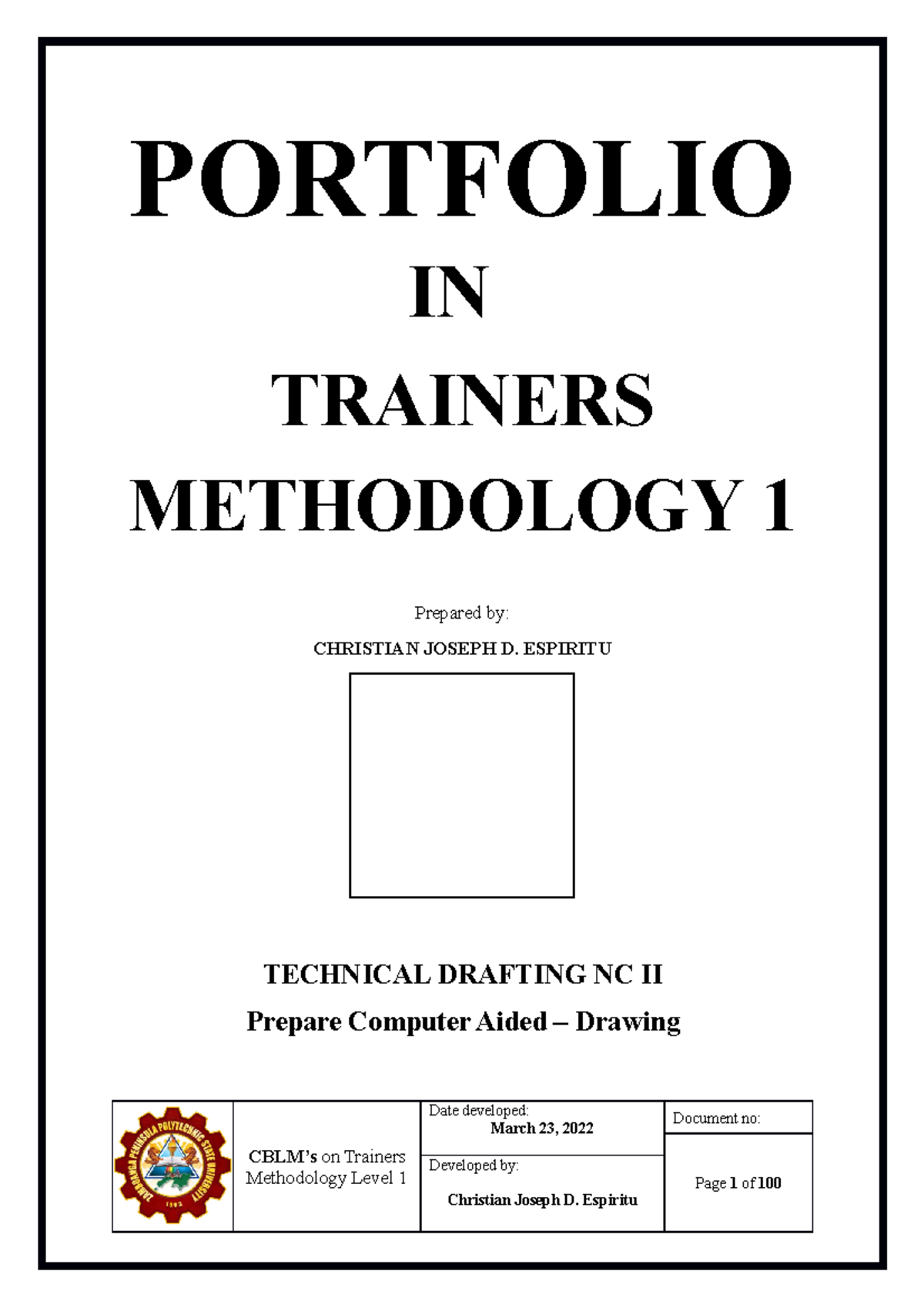 Portfolio-Template-1 - PORTFOLIO IN TRAINERS METHODOLOGY 1 Prepared by ...