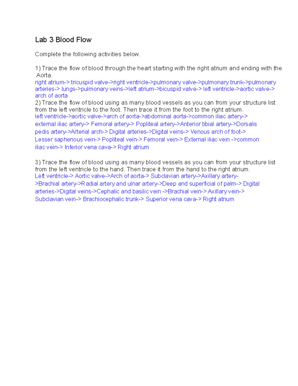 Lab 3 Blood Flow - lab 3 - Lab 3 Blood Flow Complete the following ...
