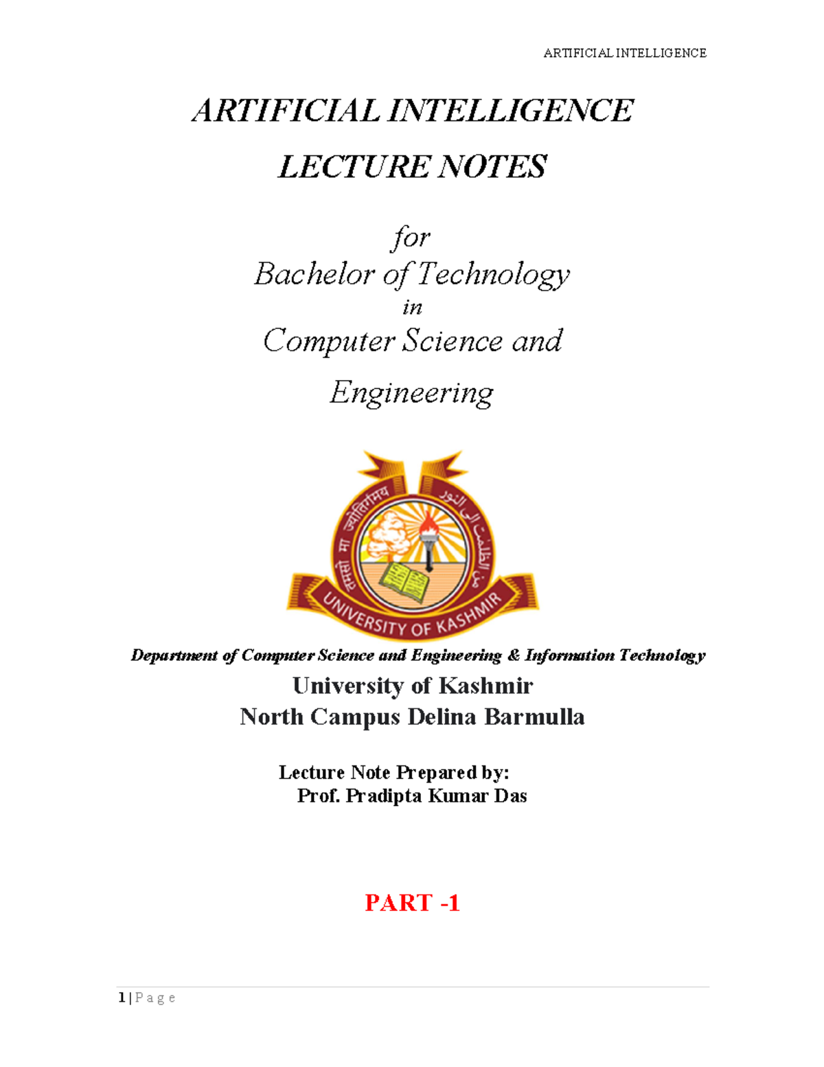 Artificial Intelligence Module 1 Part 1 Artificial Intelligence