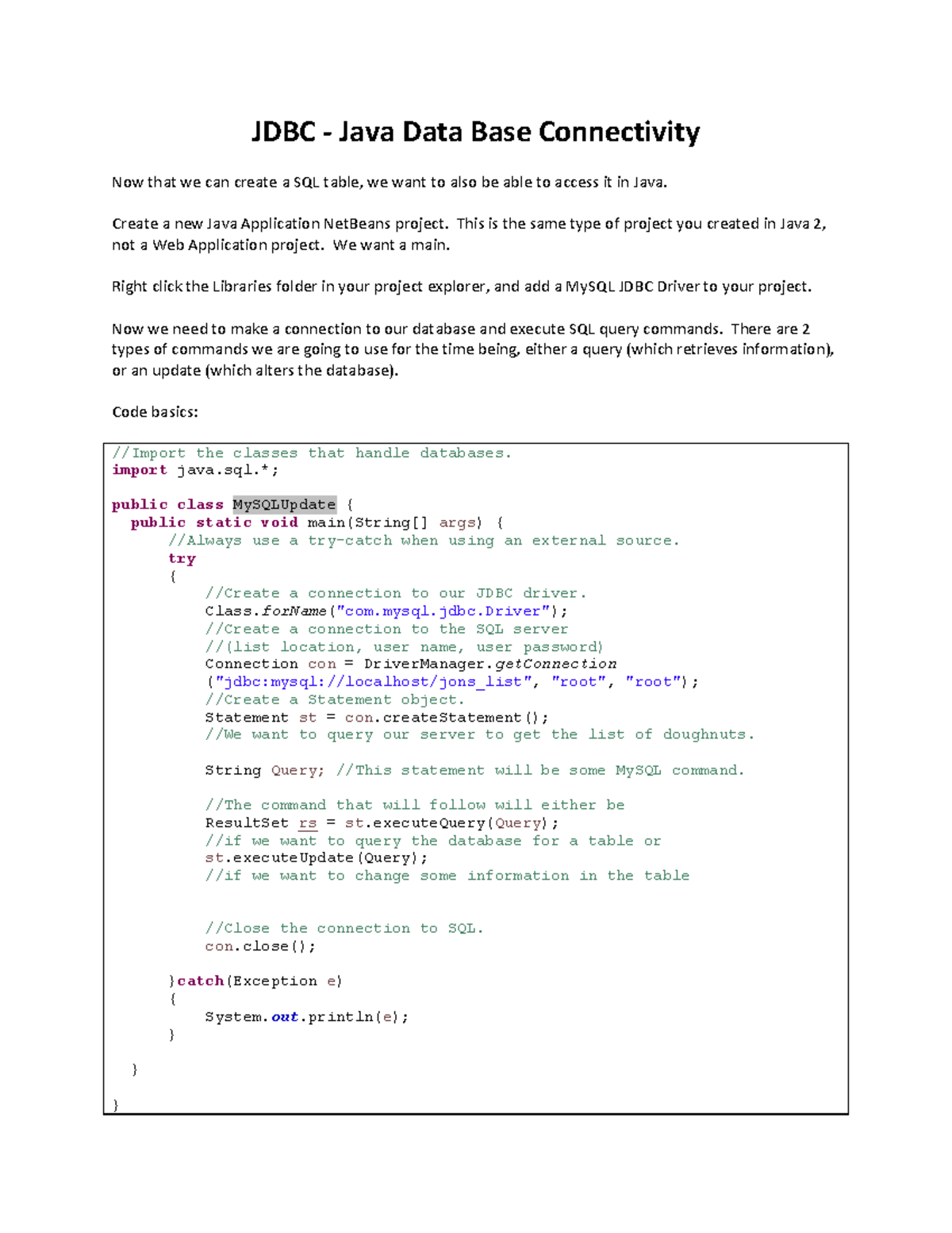 JDBC - Jonathan Penava - JDBC - Java Data Base Connectivity Now that we ...