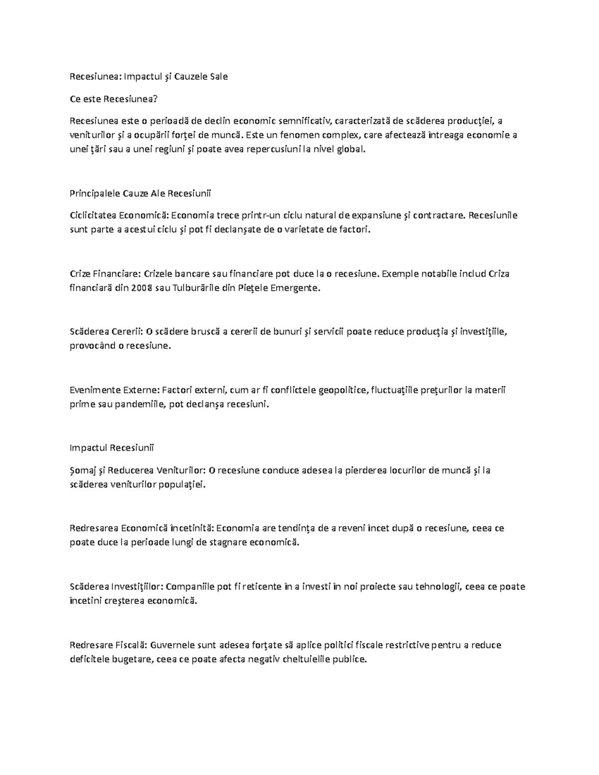 Recesiune Schita - Recesiunea: Impactul și Cauzele Sale Ce este ...