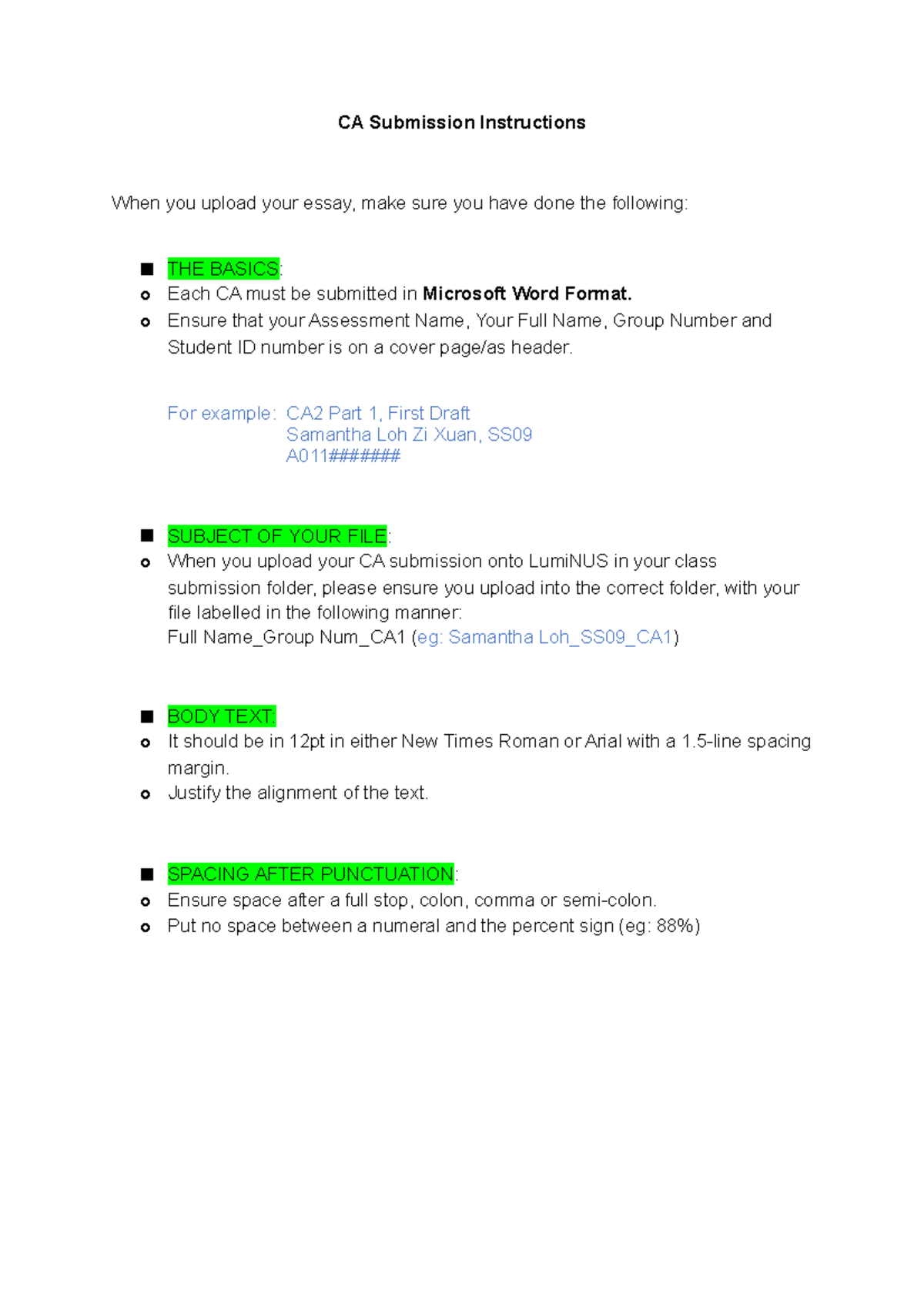 CA Submission HOW TO SUBMIT THE FILE - ES1103 - NUS - Studocu