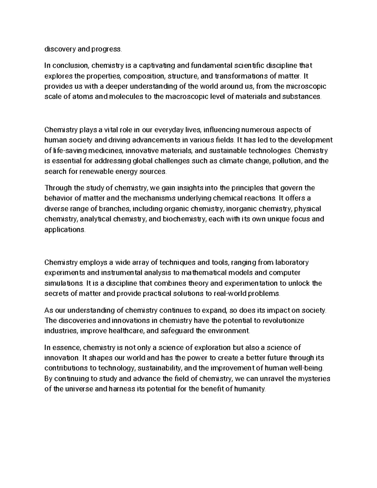 Notes chemistry 2023 6 - discovery and progress. In conclusion ...