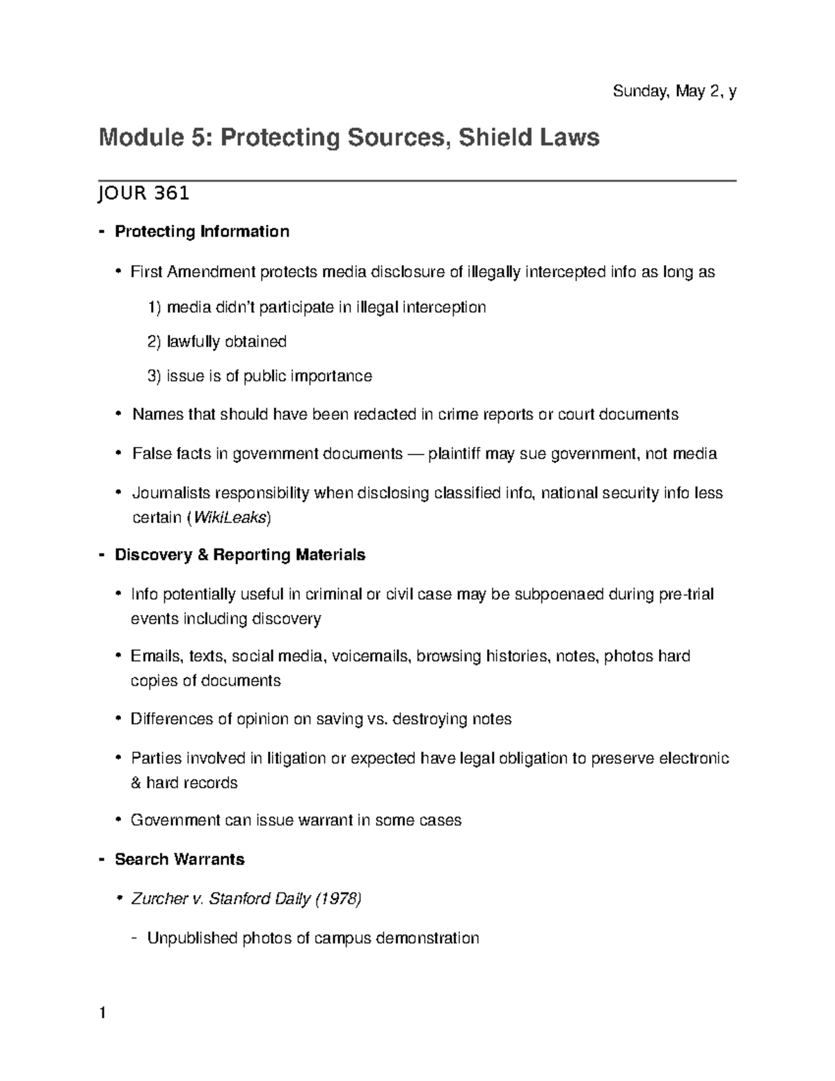 Module 5-Protecting Sources, Shield Laws - Thursday, August 29, y ...